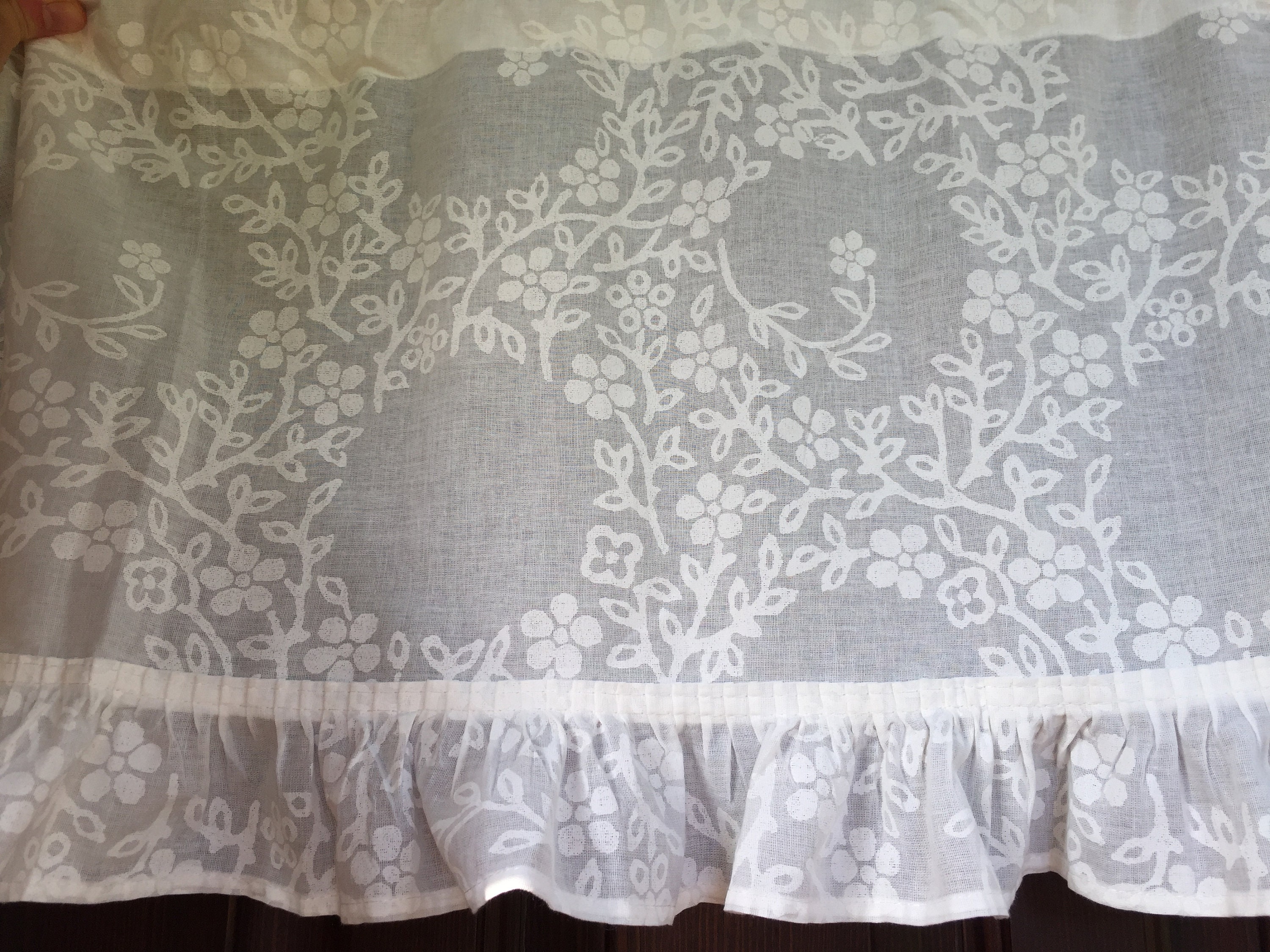 Swedish Vintage White Kitchen Curtain With WHITE Print and Frill H16"x ...