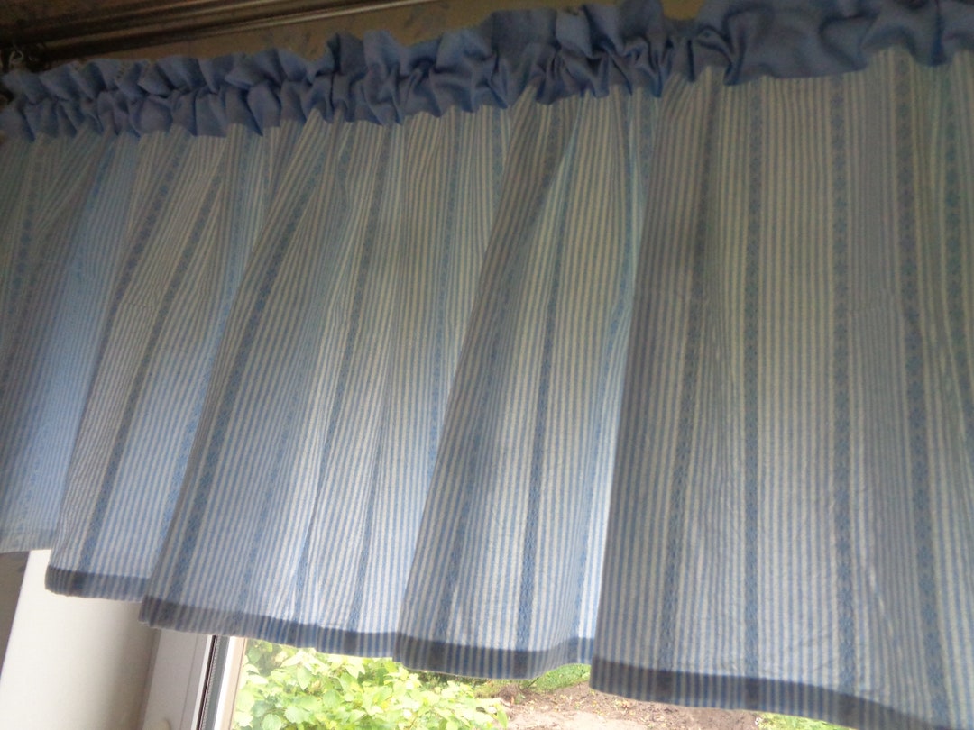 Scandinavian Vintage Kitchen Curtain H20"x W83" White & Pale Blue ...