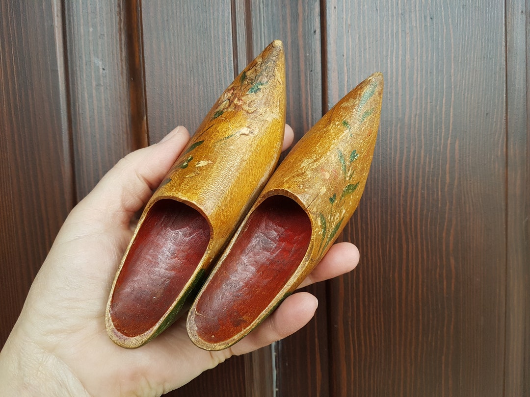 Antique Hand Carved Wood Souvenir Clogs L6/ 15cm Pair of Swedish ...