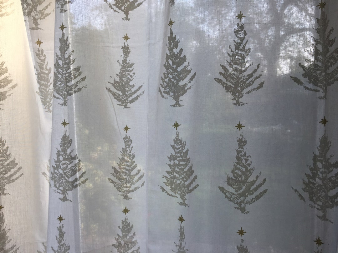 FINLAYSON Curtain W60"x L94" White Sheer Cotton Curtain With Christmas ...
