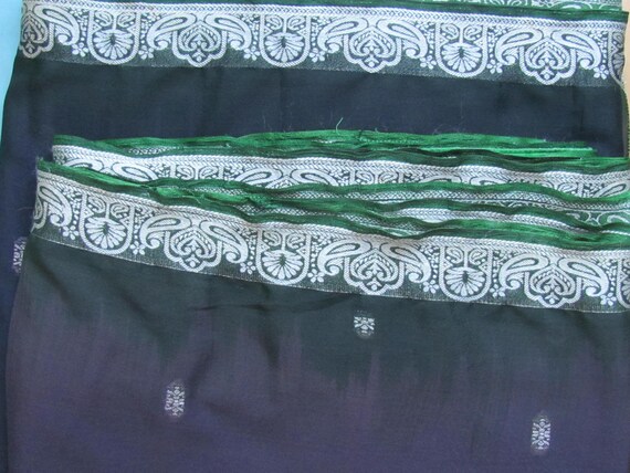 Traditional Sari Wrap, 6 Yard Long Vintage Sari; Blac… - Gem