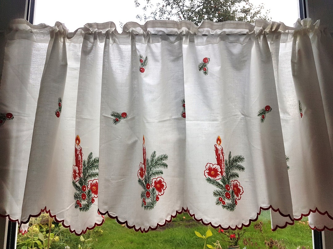 H 21"x 65" Swedish Vintage Christmas Curtain With Scalloped Festooned ...