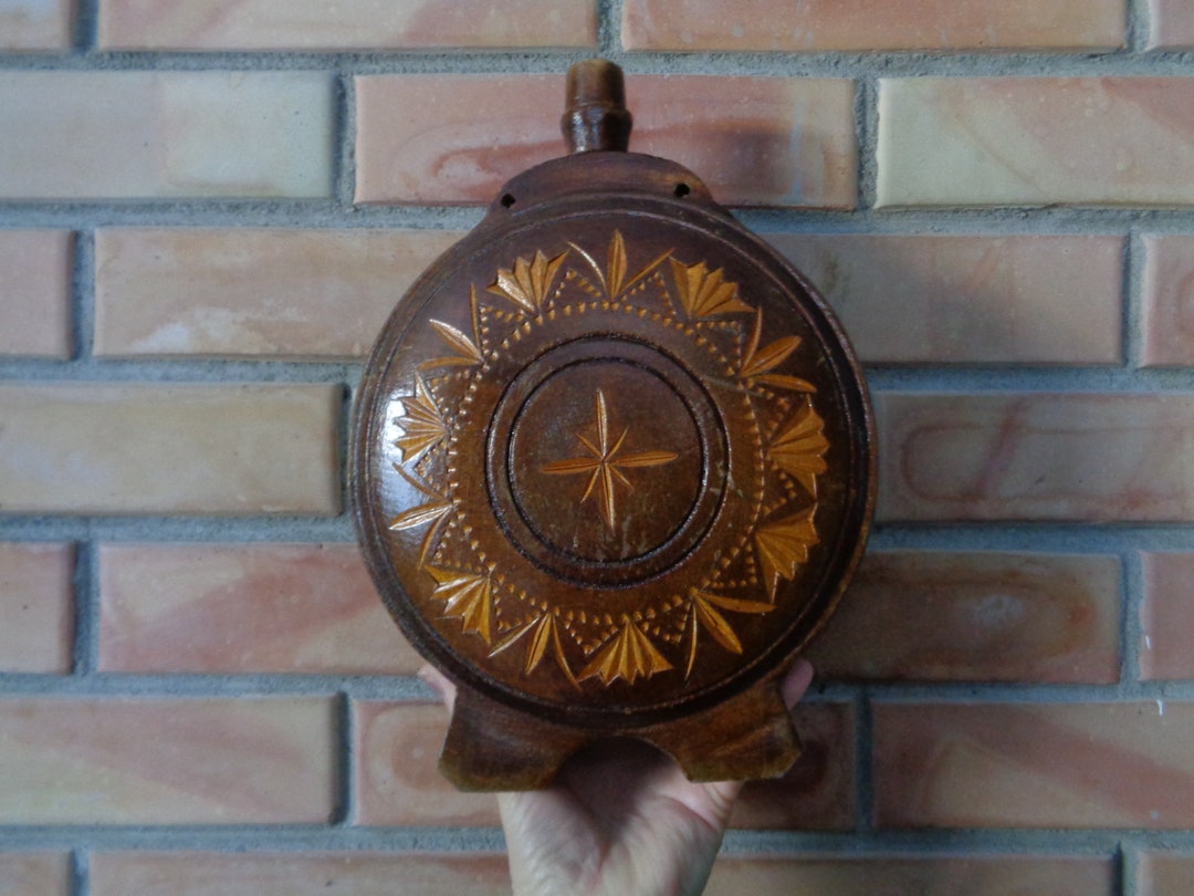 Vintage Carved Wood Flask H 12"/ 30cm; Folk Art Decorative Antique Wood ...