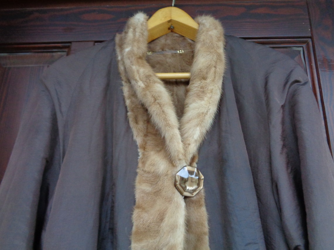 German Vintage Coat Brown Fabric & Real Fur Coat Size L/ XL - Etsy