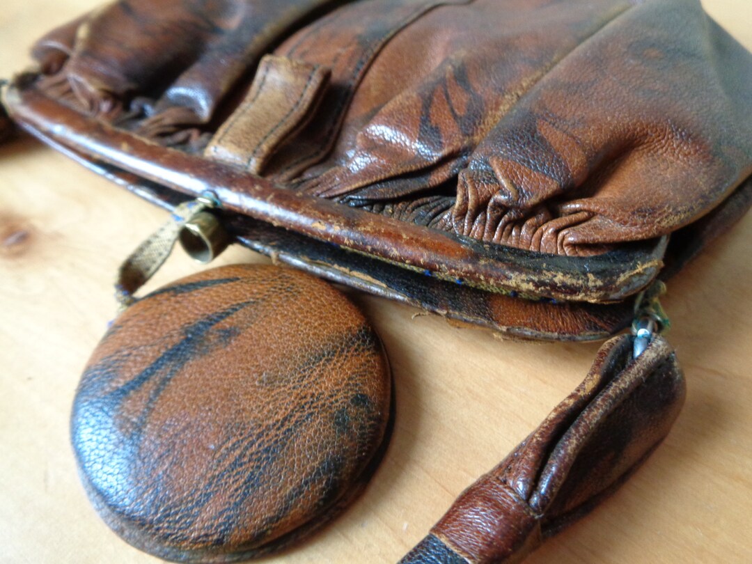 Antique Leather Purse, Small Evening Purse With Mirror Inside - Etsy