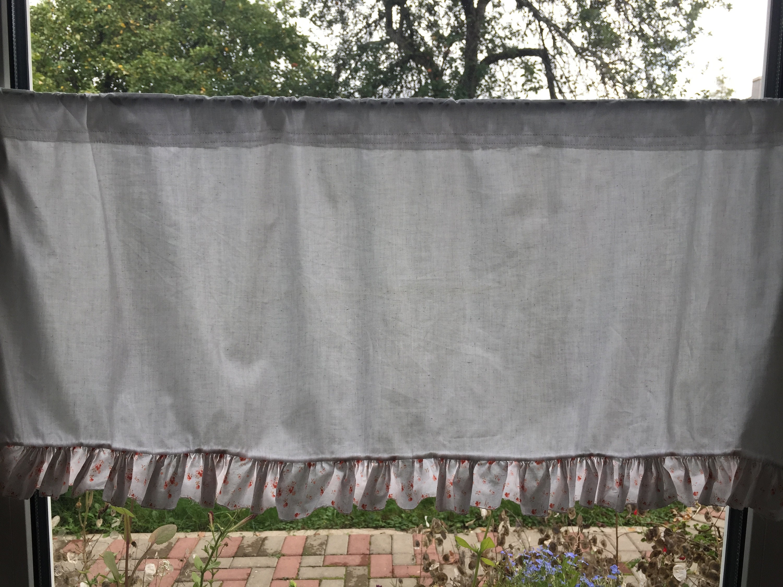 Swedish Vintage White Plain Cotton Kitchen Curtain With Tiny Flower ...