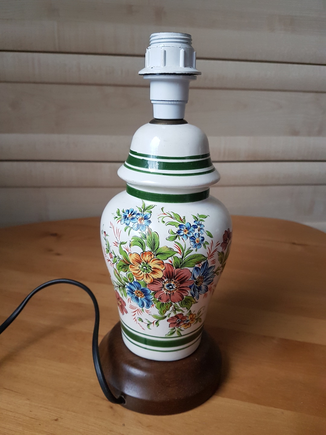 Vintage Wooden Lamp Base H~10"/ 26cm Turned Wood Table Light With Hand ...