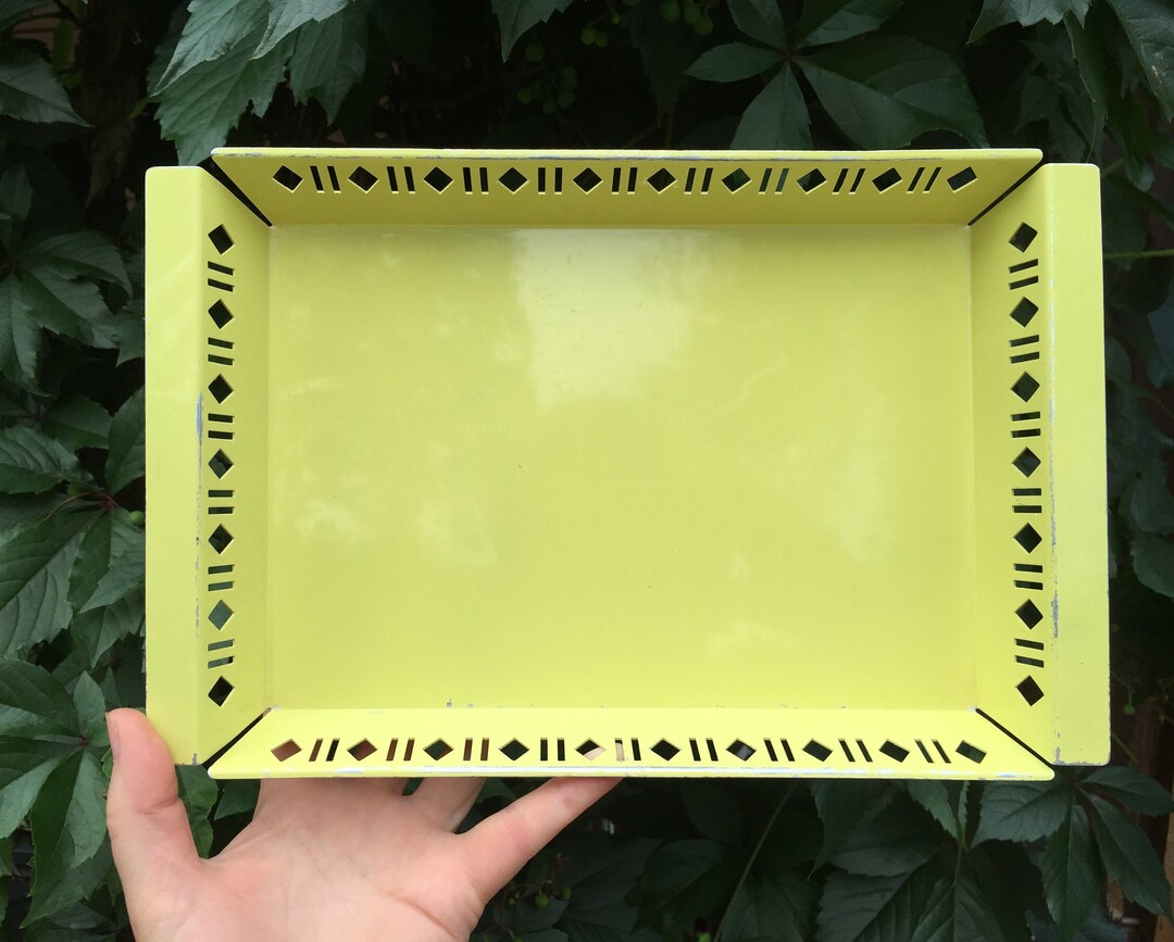 Swedish Mid Century Vintage Yellow Painted Rectangle Metal Tray 8" X 12 ...