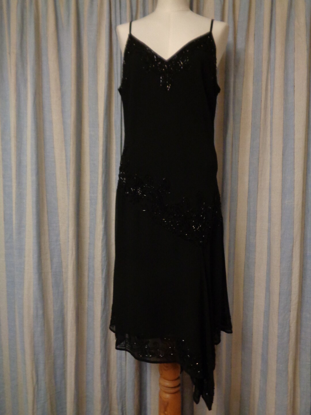 Black Beaded Dress JMD Vintage Evening Dress Size M/L; Sleeveless Strap ...