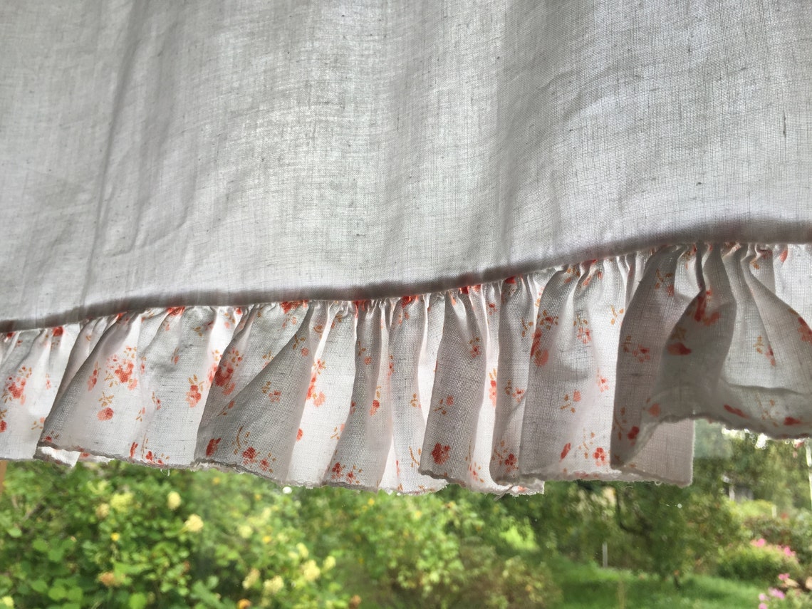 Swedish Vintage White Plain Cotton Kitchen Curtain With Tiny Flower ...
