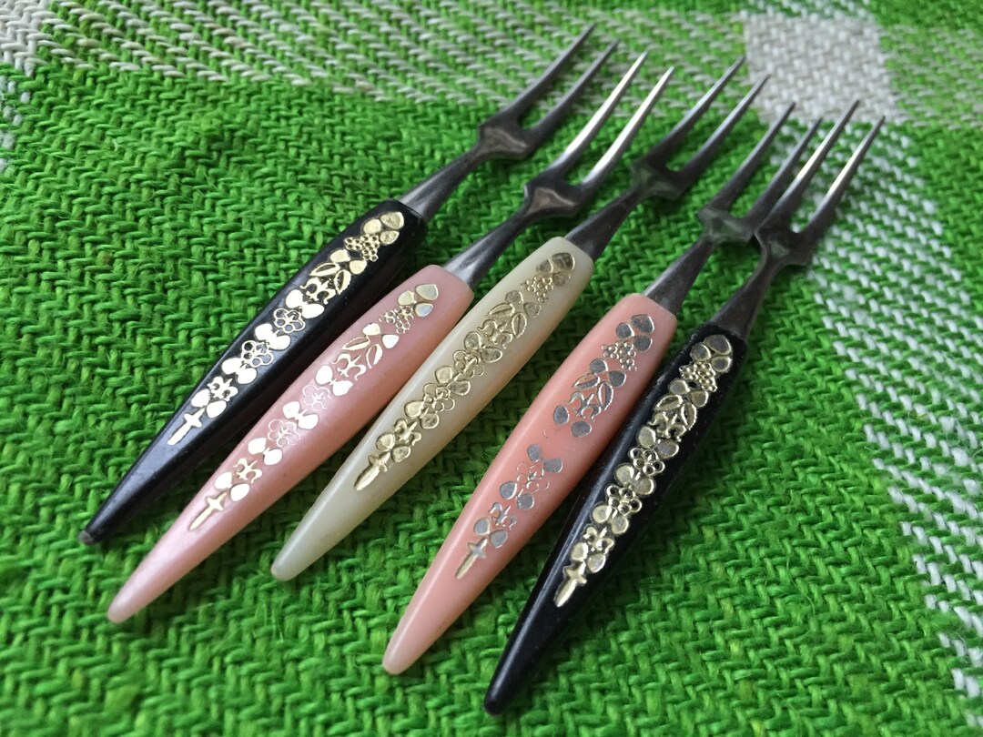 Mid Century Vintage Snack Forks, 5 Pcs Stainless Little Forks With ...