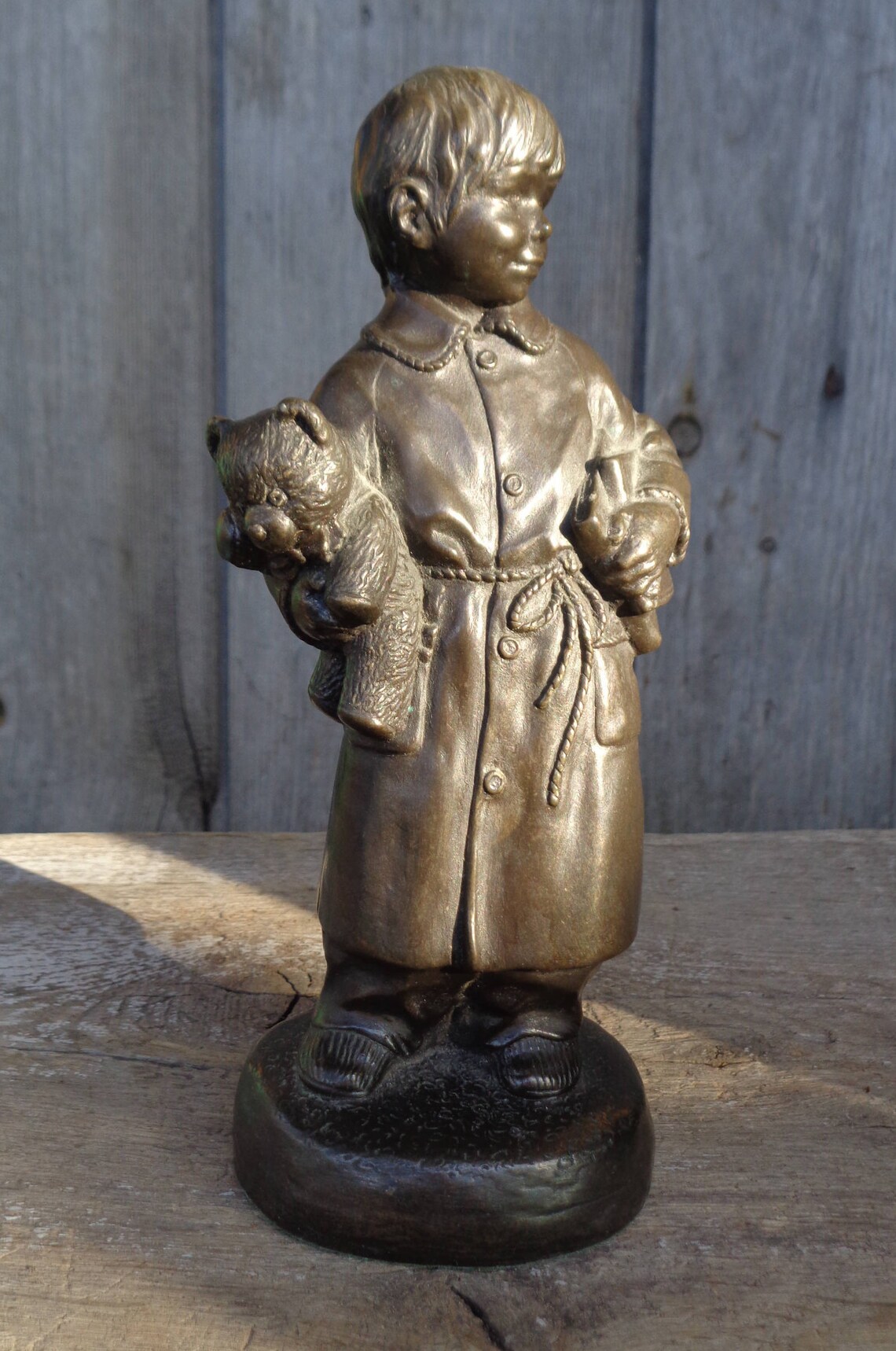 Vintage Collectible Figurine; Plaster Sculpture H 7" Boy Statue in a ...