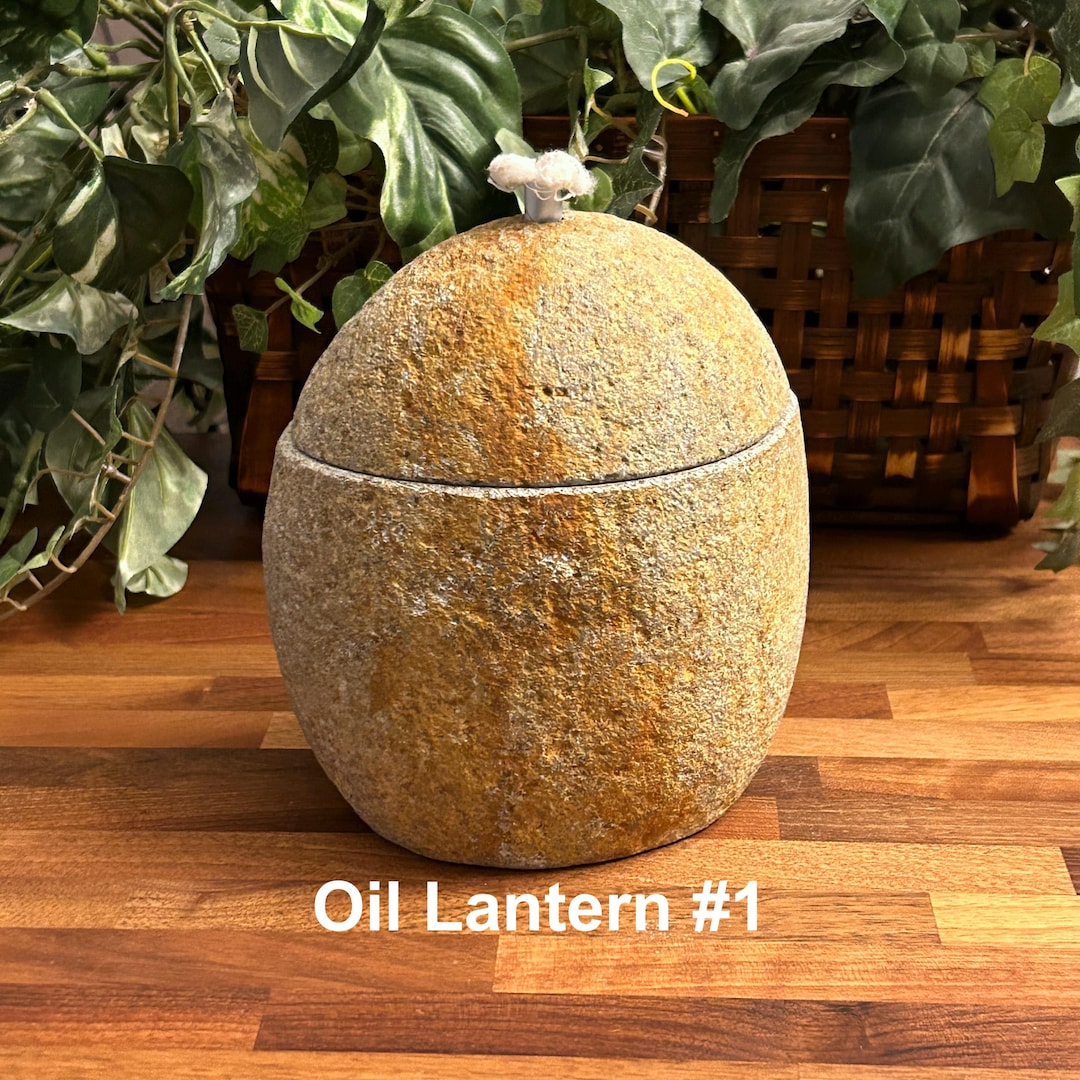 River Stone Oil Lamp – Natural Stone Lantern – Outdoor Garden Light ...