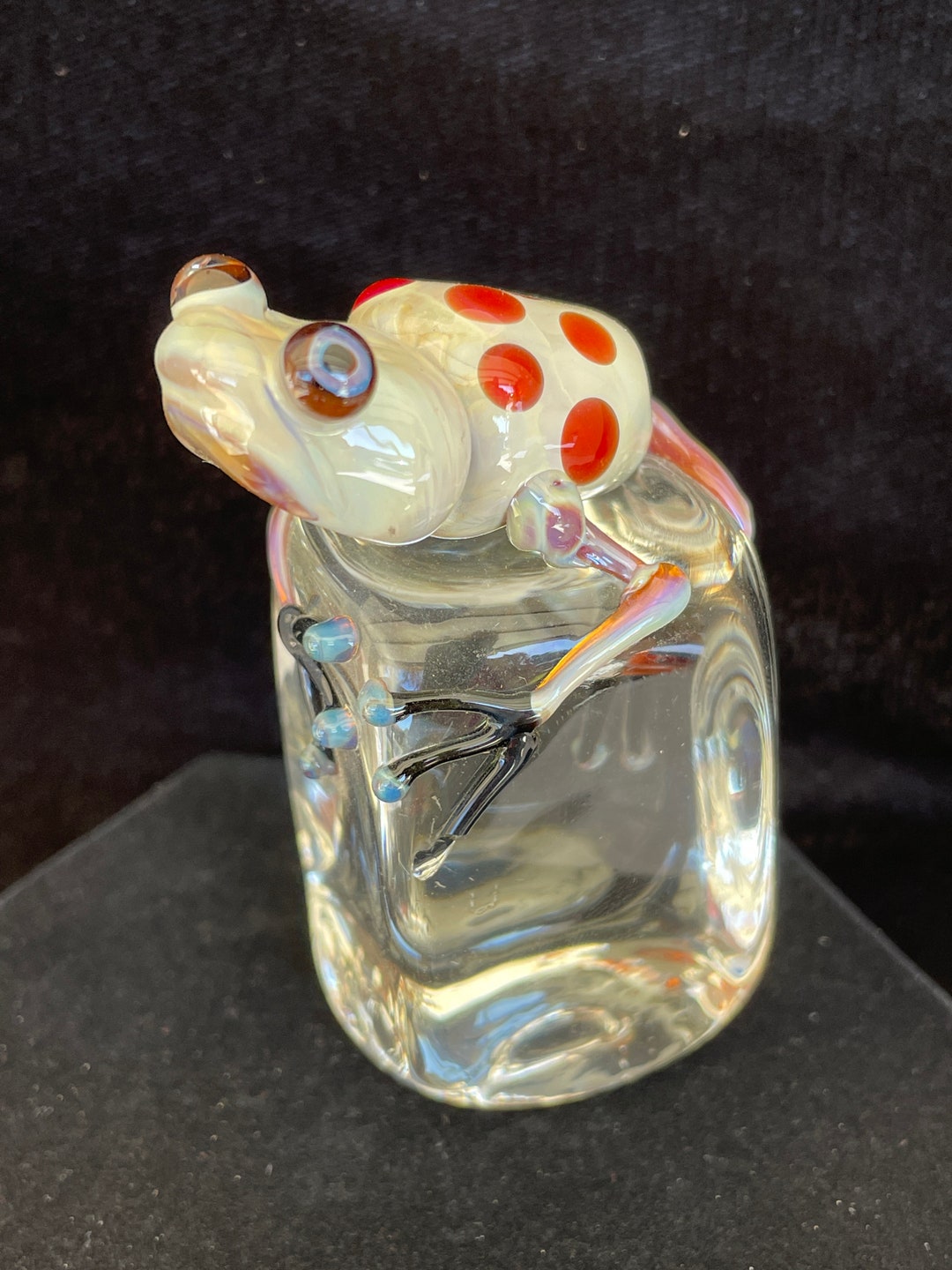 Dichroic Glass Frog on Ice Cube Sculpture Handmade Torch Work . Nice ...