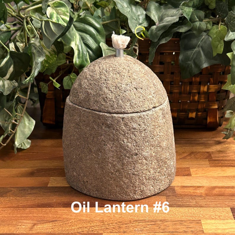 River Stone Oil Lamp – Natural Stone Lantern – Outdoor Garden Light ...