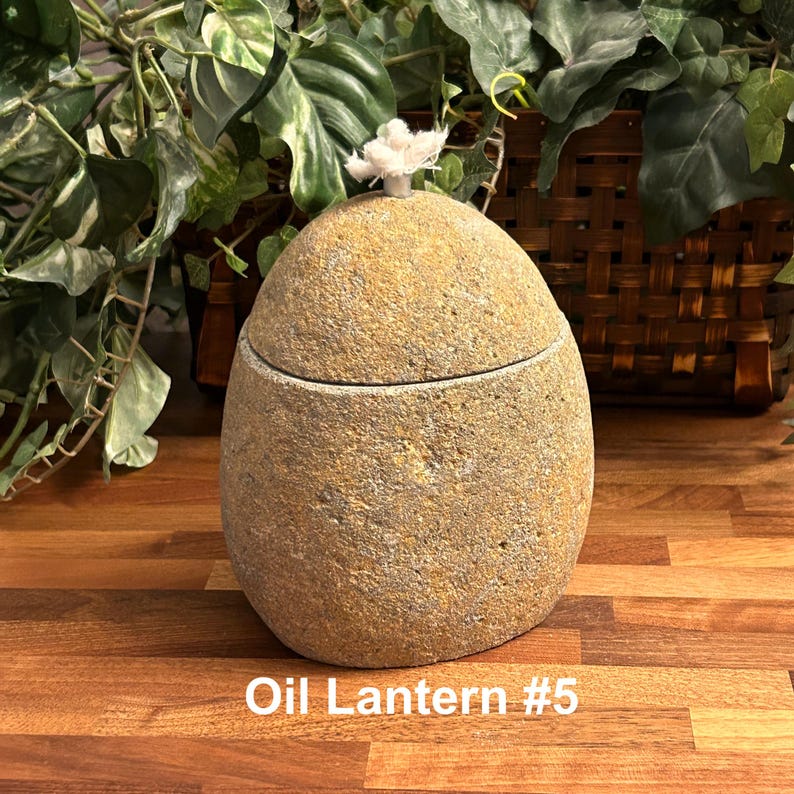 River Stone Oil Lamp – Natural Stone Lantern – Outdoor Garden Light ...