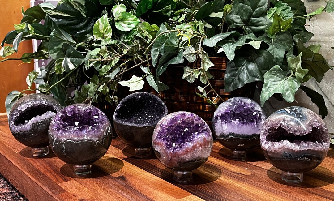Amethyst Geode Cluster Sphere Crystal Ball Healing Gemstones - Etsy