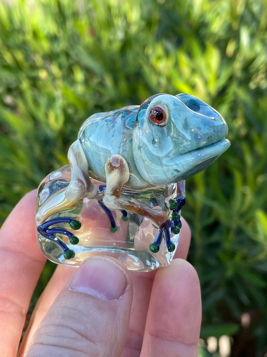 Glass Frog on ice Cube Sculpture Handmade Torch Work . Great Little ...