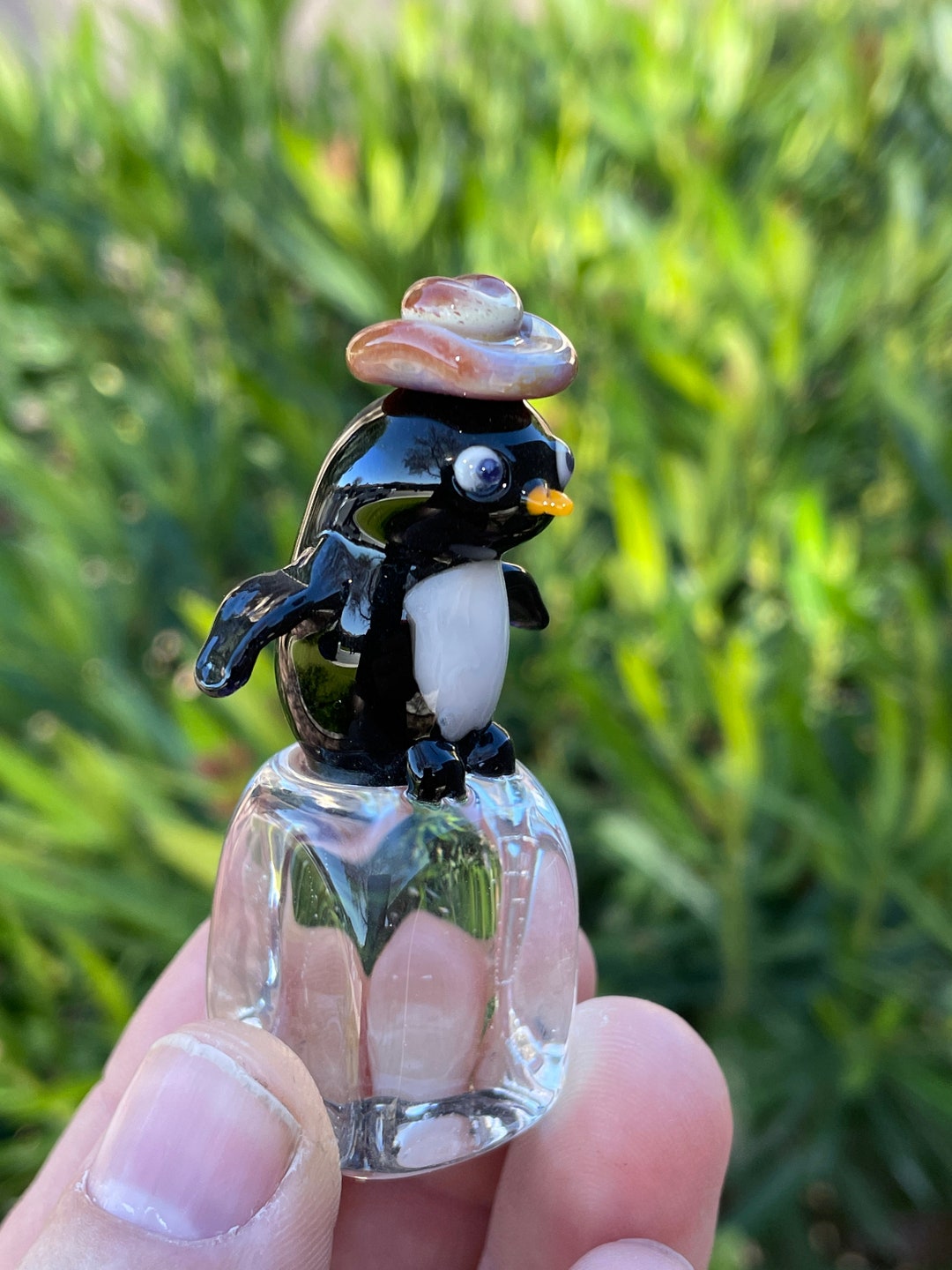 Glass ' Western ' Penguin on 'ice Cube' Sculpture Handmade Torch Work ...