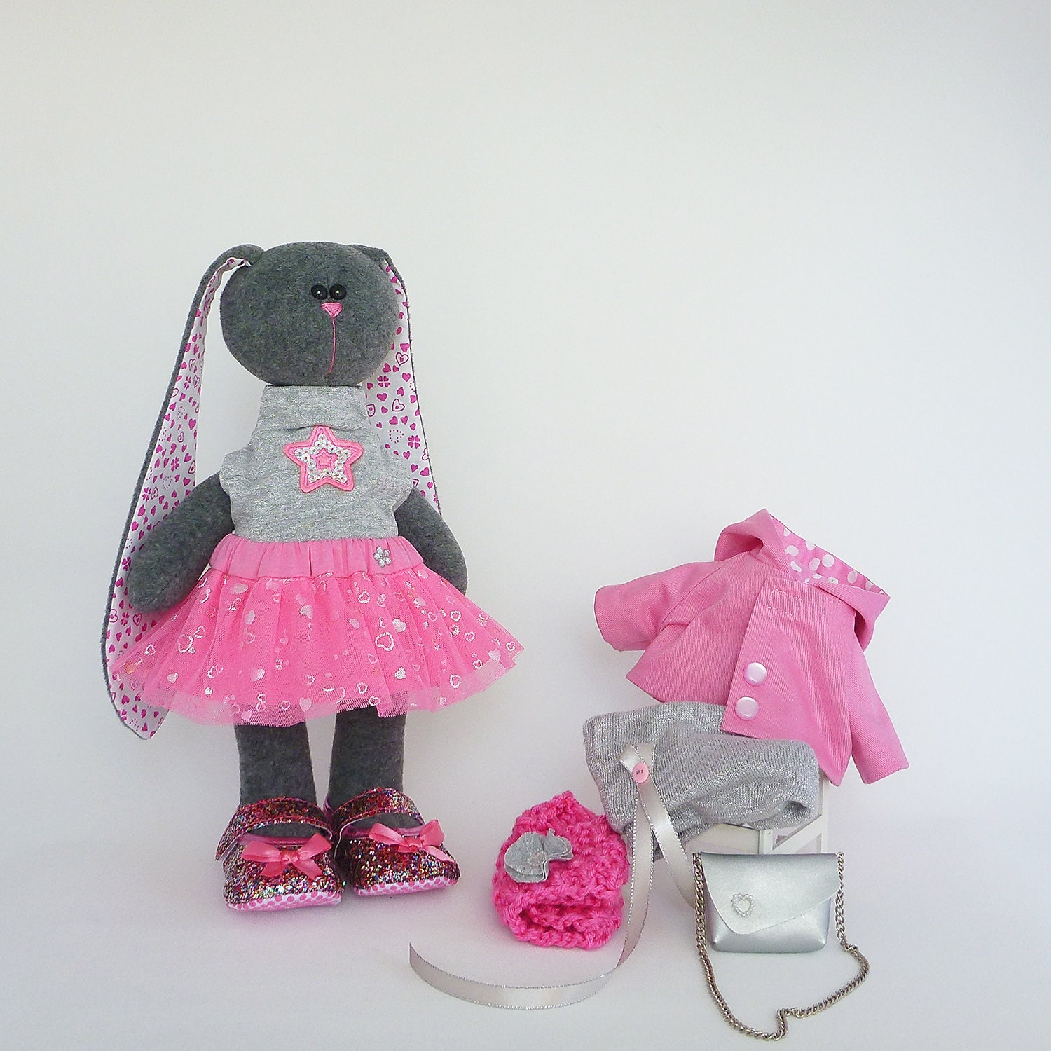 Stuffed Rabbit Doll 14 Inch for Girl, Easter Bunny Plush Pink, Rabbit ...