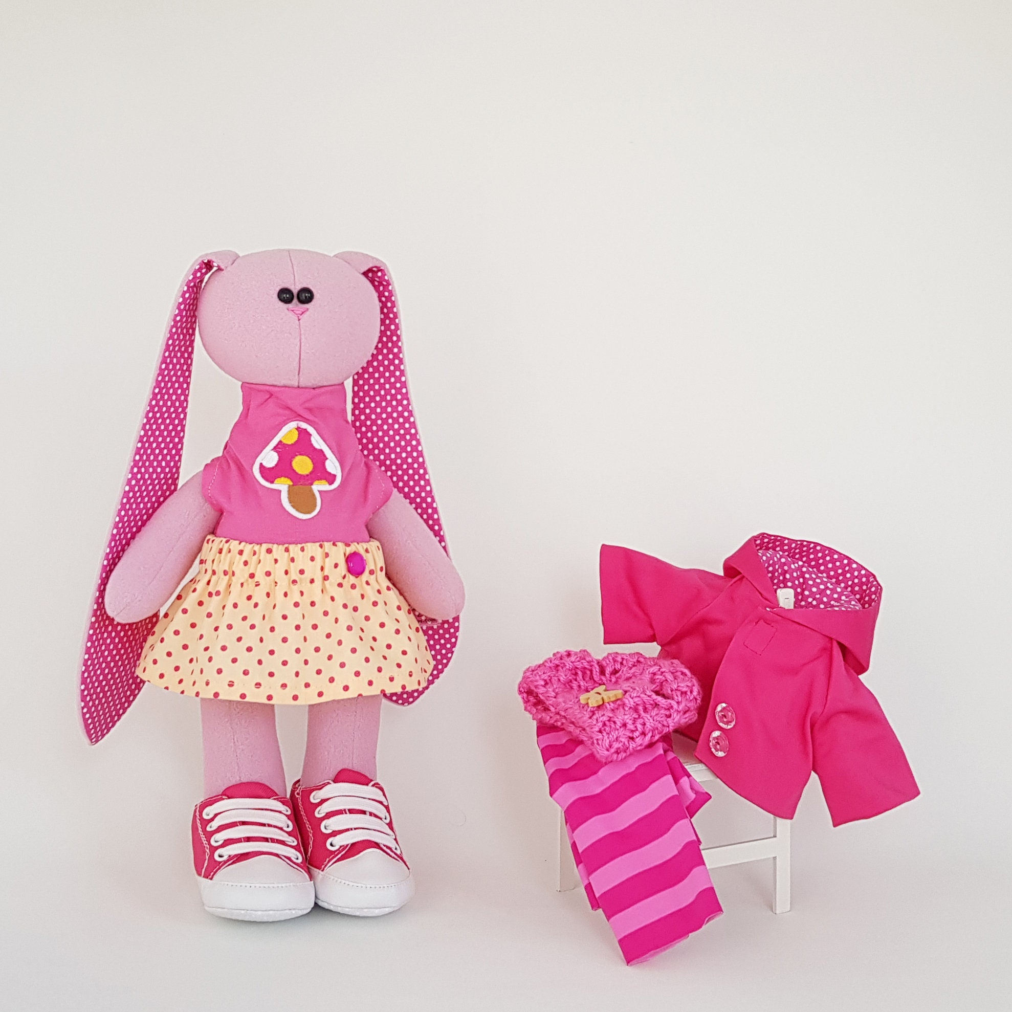 Stuffed Rabbit Doll 14 Inch for Girl, Easter Bunny Plush Pink, Rabbit ...