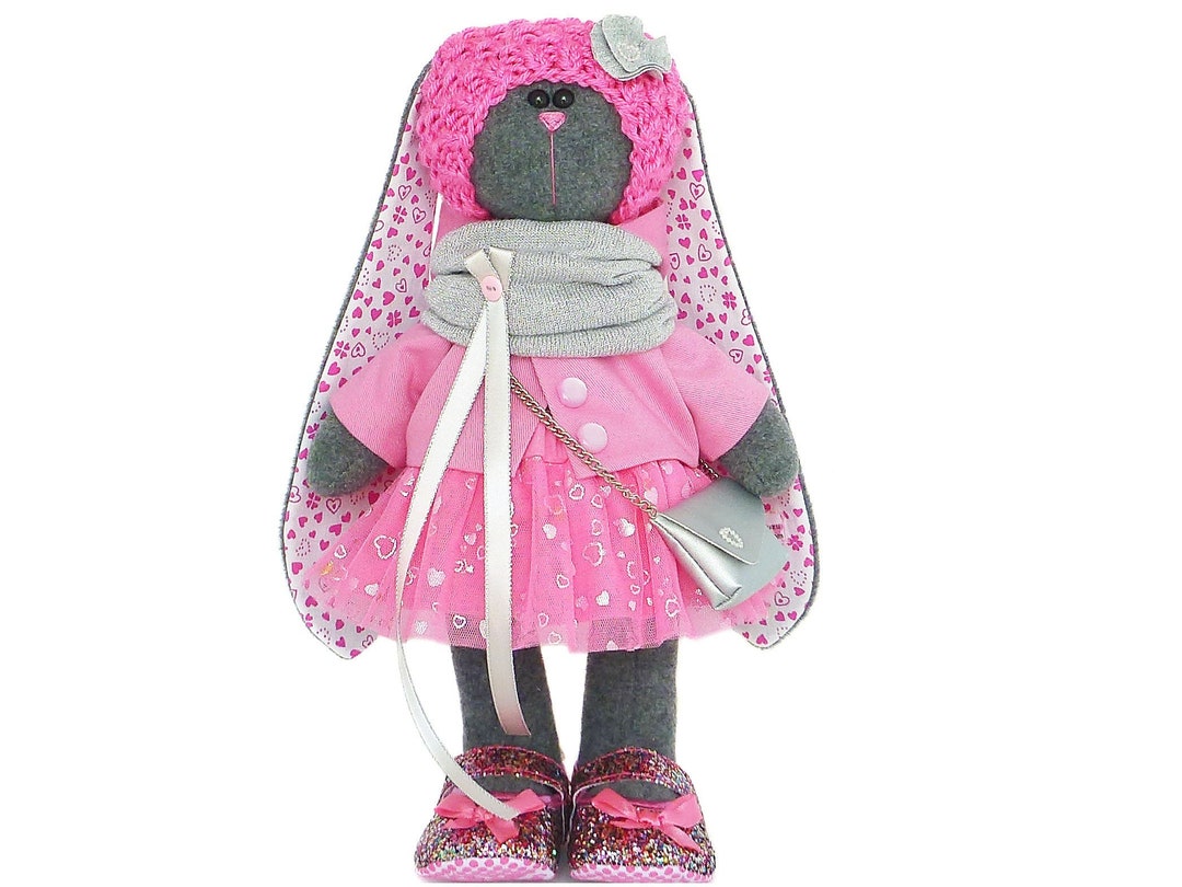 Stuffed Rabbit Doll 14 Inch for Girl, Easter Bunny Plush Pink, Rabbit ...