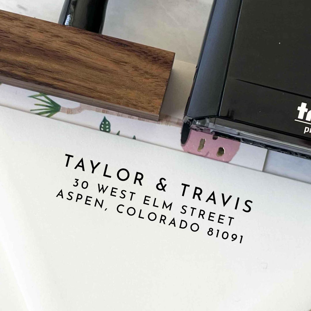 Personalized Address Rubber Stamp: Modern Minimalist Design, Wood Block ...