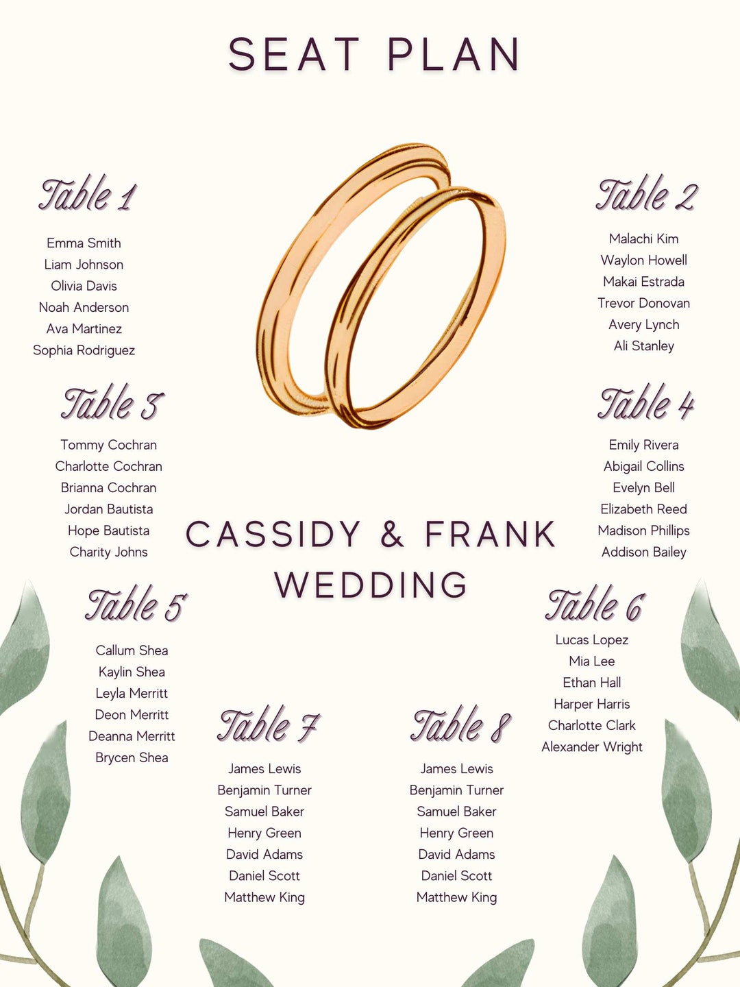 Minimalist Wedding Seating Chart Template, Editable on Canva, Modern ...