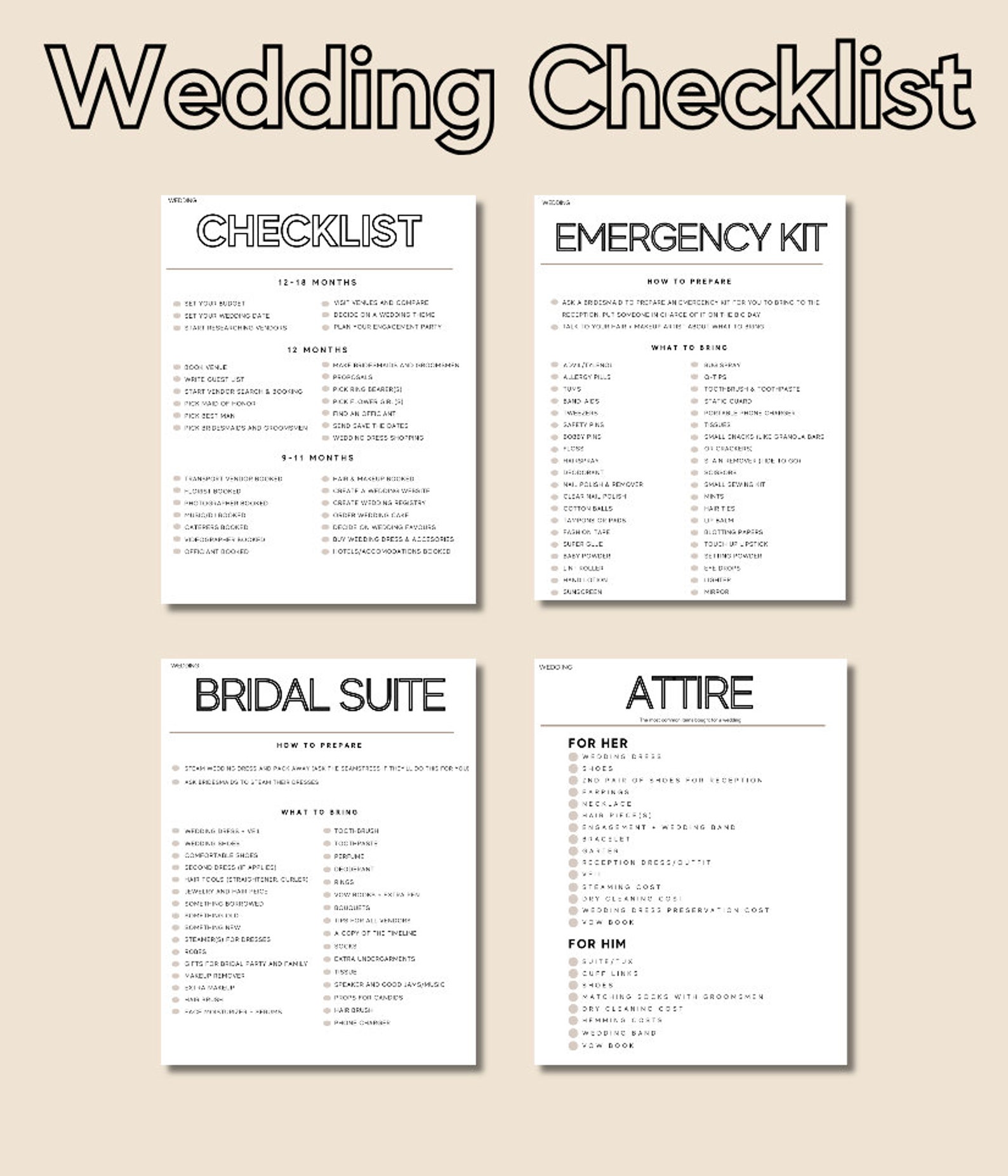 Wedding Checklist Printable and Digital, Wedding Checklist, Canva ...