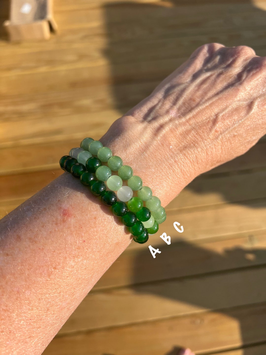 Green Beads, Set of Bracelets, Glass Bead Bracelet, Stretchy Bracelet ...