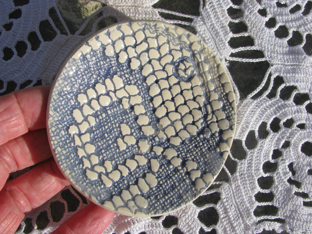 Handcrafted Pottery Ring Dish: Lace Imprint Jewelry Tray - Etsy