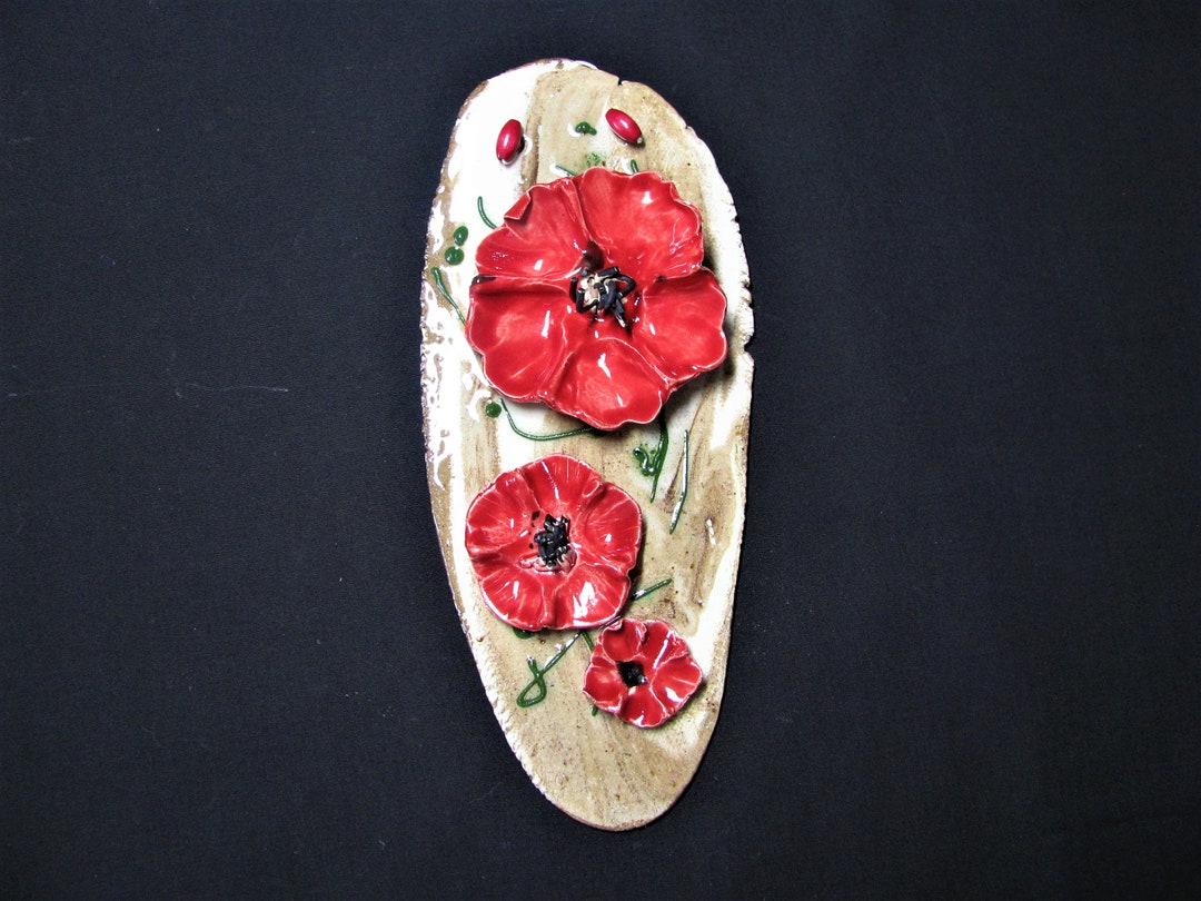 Poppy Ceramic Floral Wall Hanging/outdoor Tropical Decore/red Flowers ...