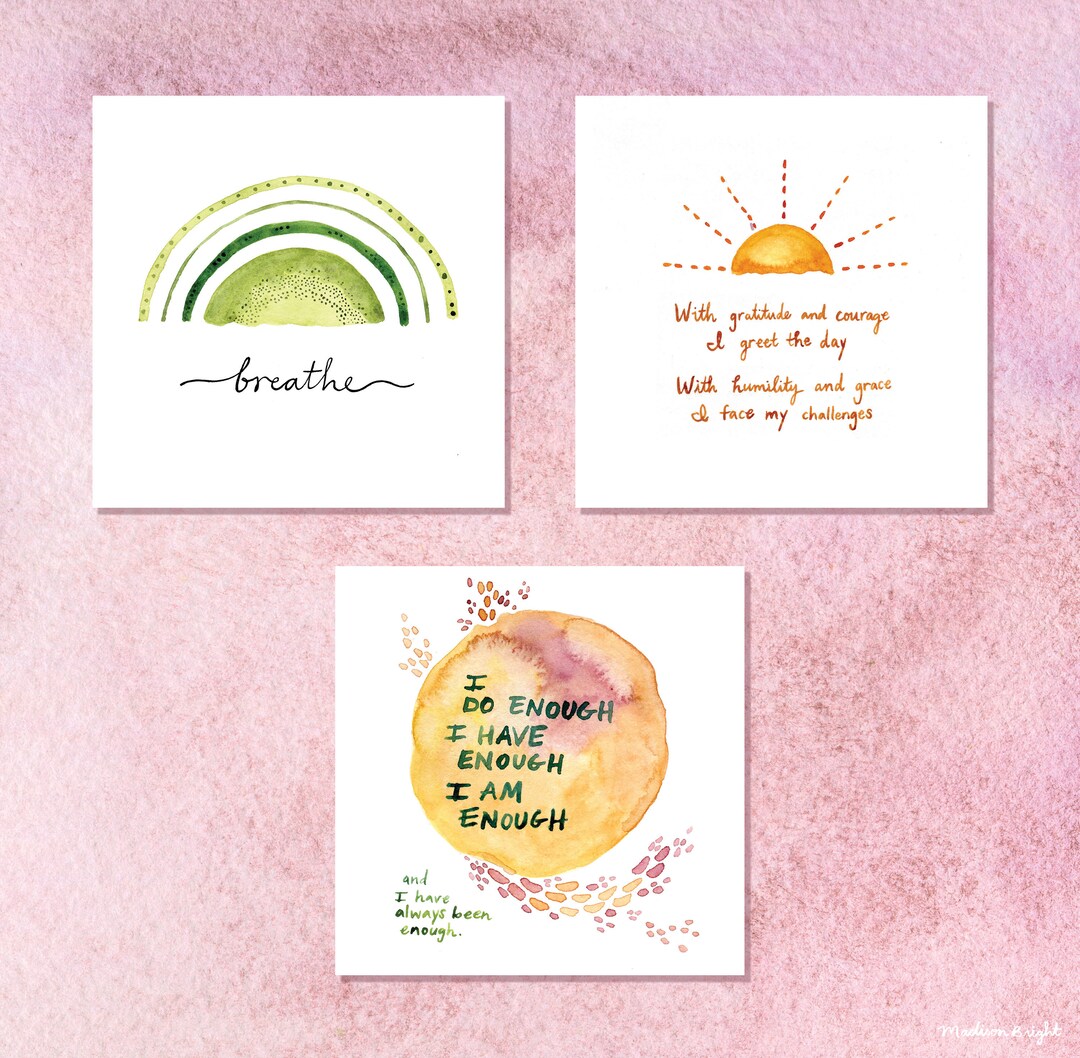 Watercolor Art Print Set: Daily Affirmations - Mindful Wall Art - Three ...