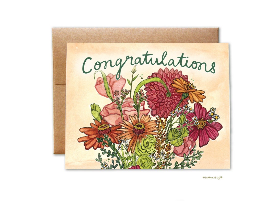 Congratulations Bouquet - Wedding, Graduation - Watercolor Illustration ...