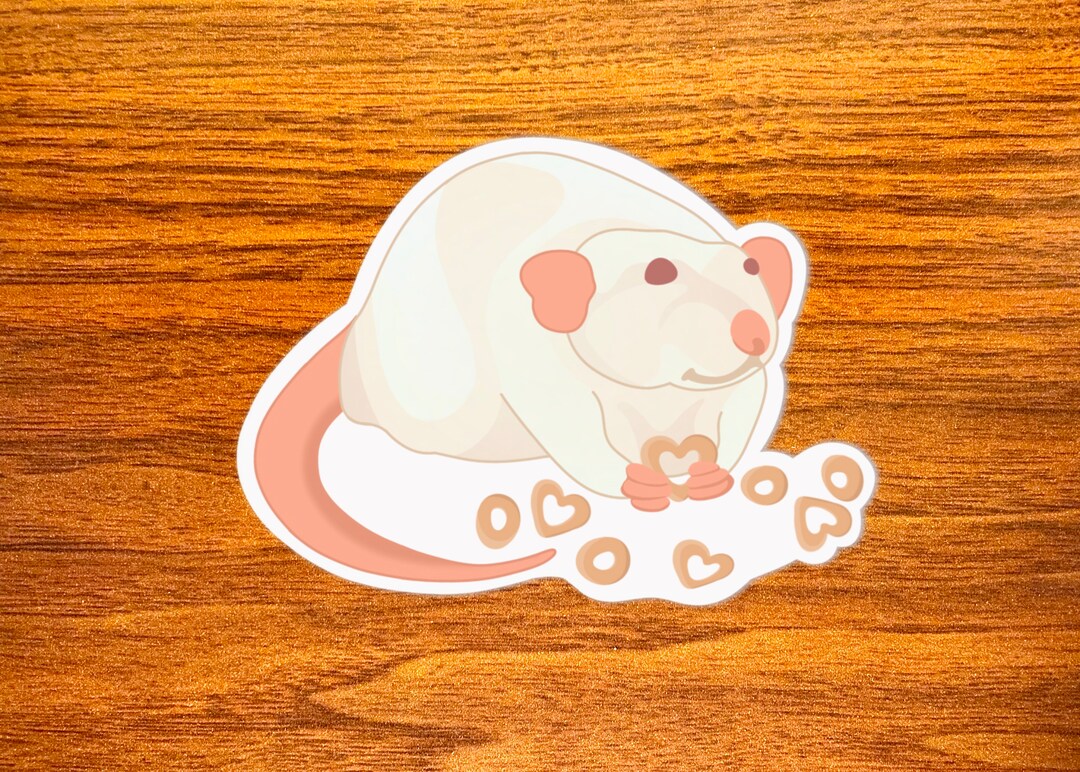 Cheerio Love - Vinyl Rat Sticker, White Rat With Heart Cheerios - Etsy