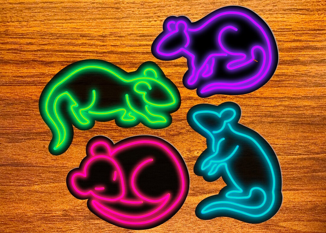 Neon Rats - Vinyl Sticker Set, Neon Lamp Inspired Pet Rat Stickers in ...