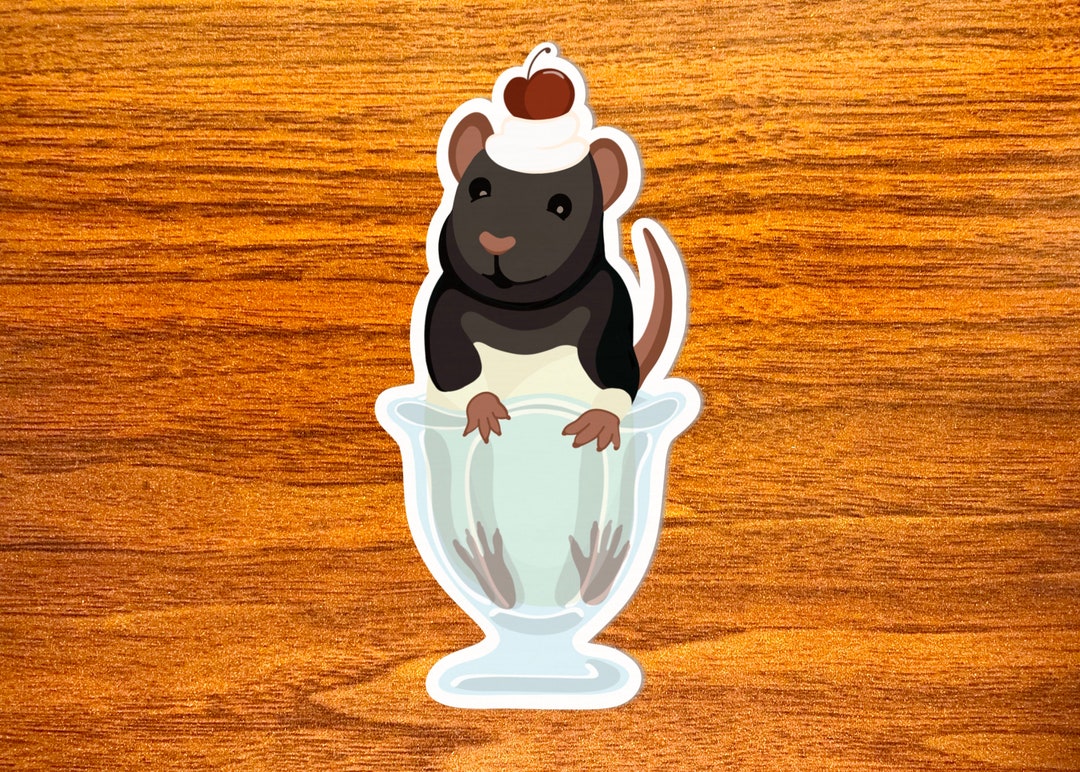 Ice Cream Sundae Rat - Vinyl Rat Sticker, Cute Black Hooded Rat as Hot ...
