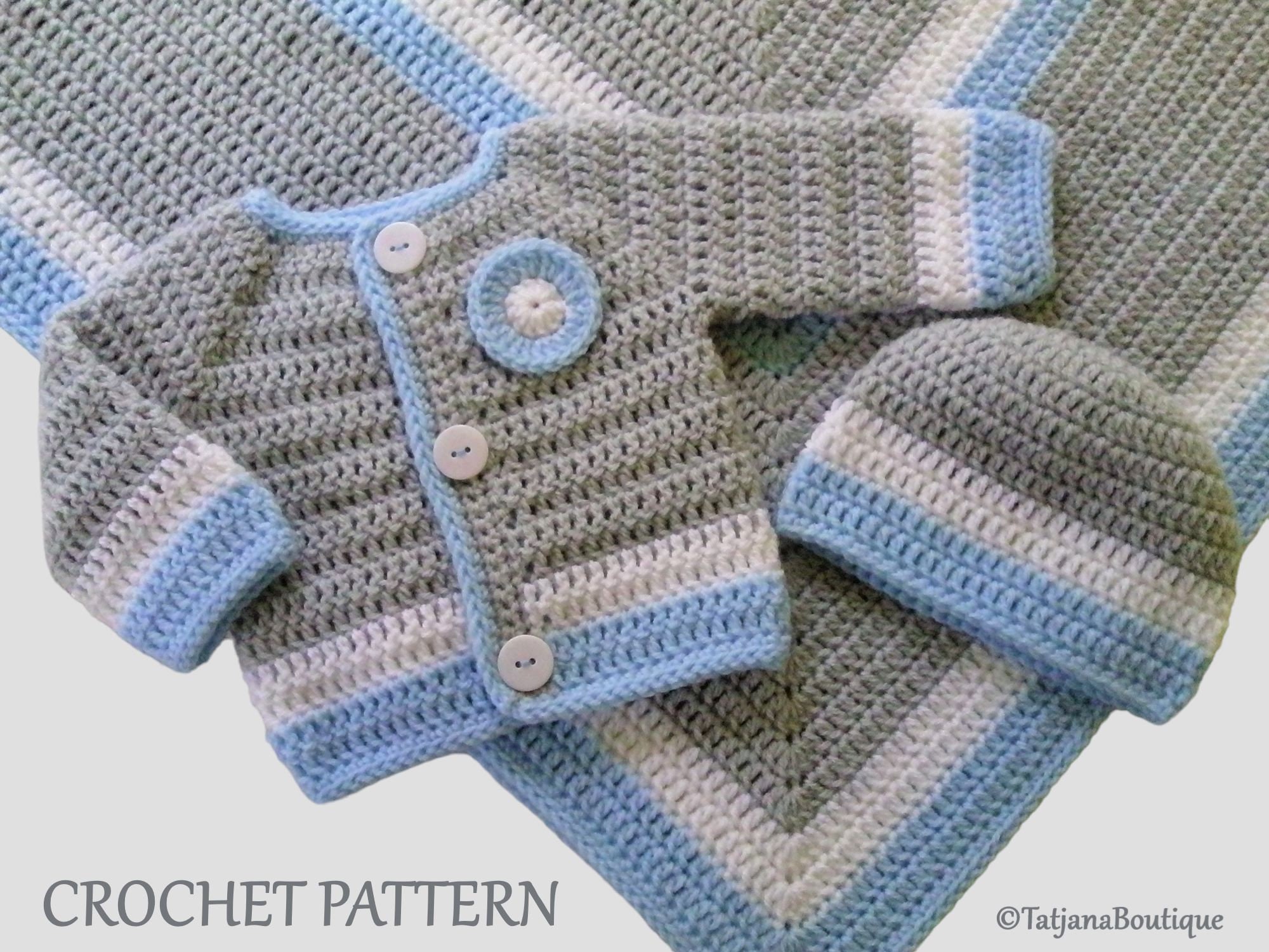 Crochet Pattern Baby Blanket, Hat and Cardigan Set, Gift for New Baby ...