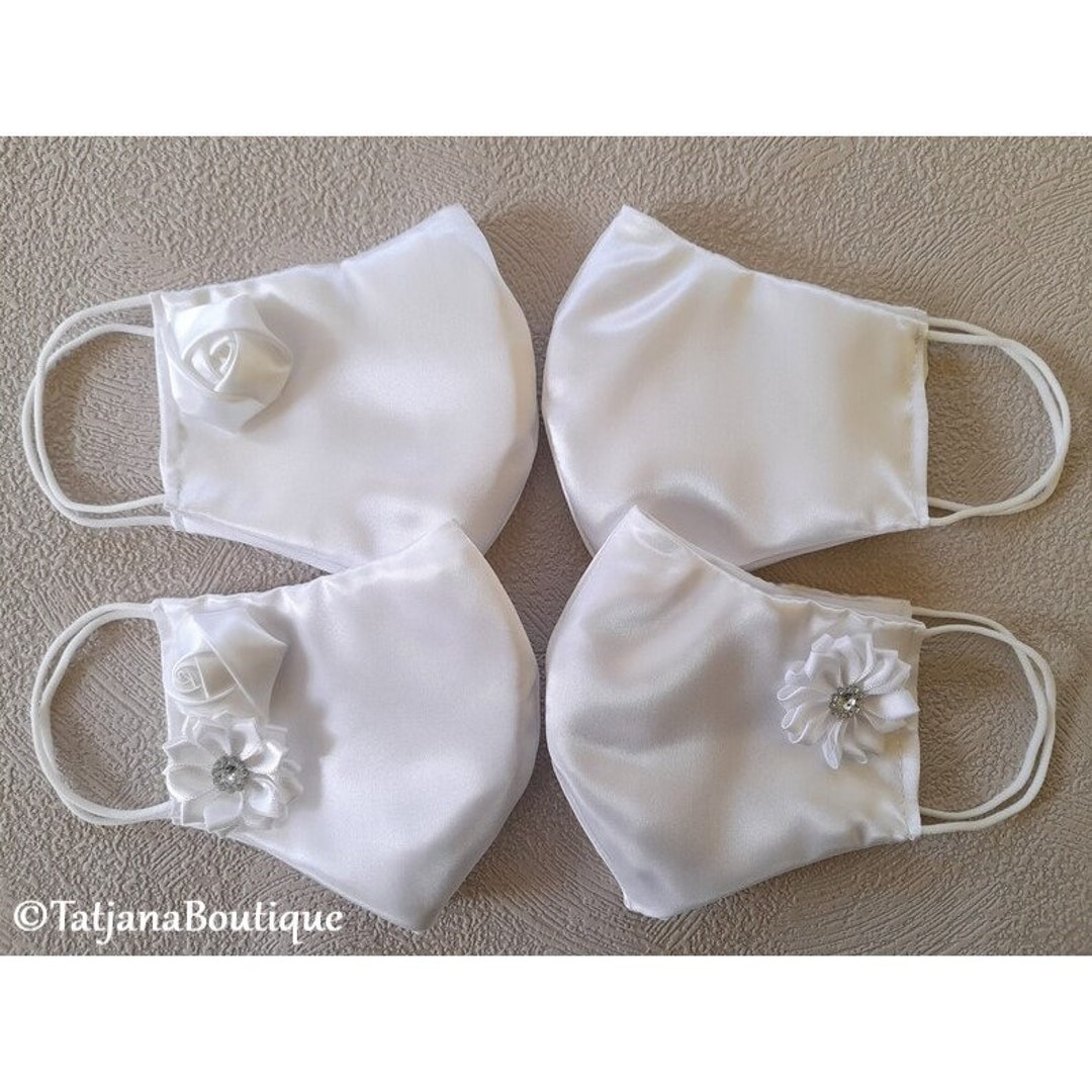 Satin Silk Face Mask, White Bridal Face Mask, Satin Cotton White Bridal ...