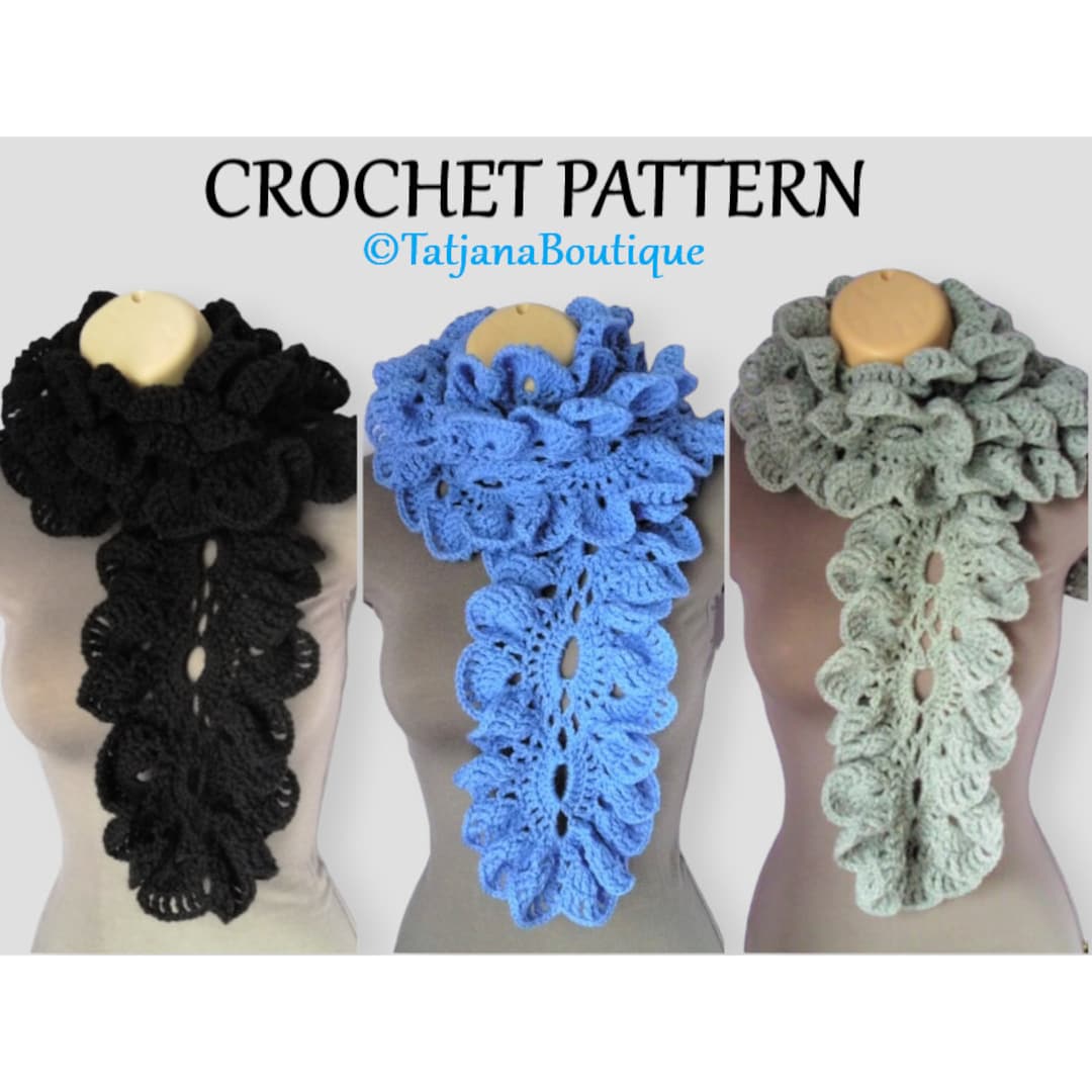 Crochet Scarf Pattern, Women Crochet Scarf Pattern, Crochet Ruffle ...