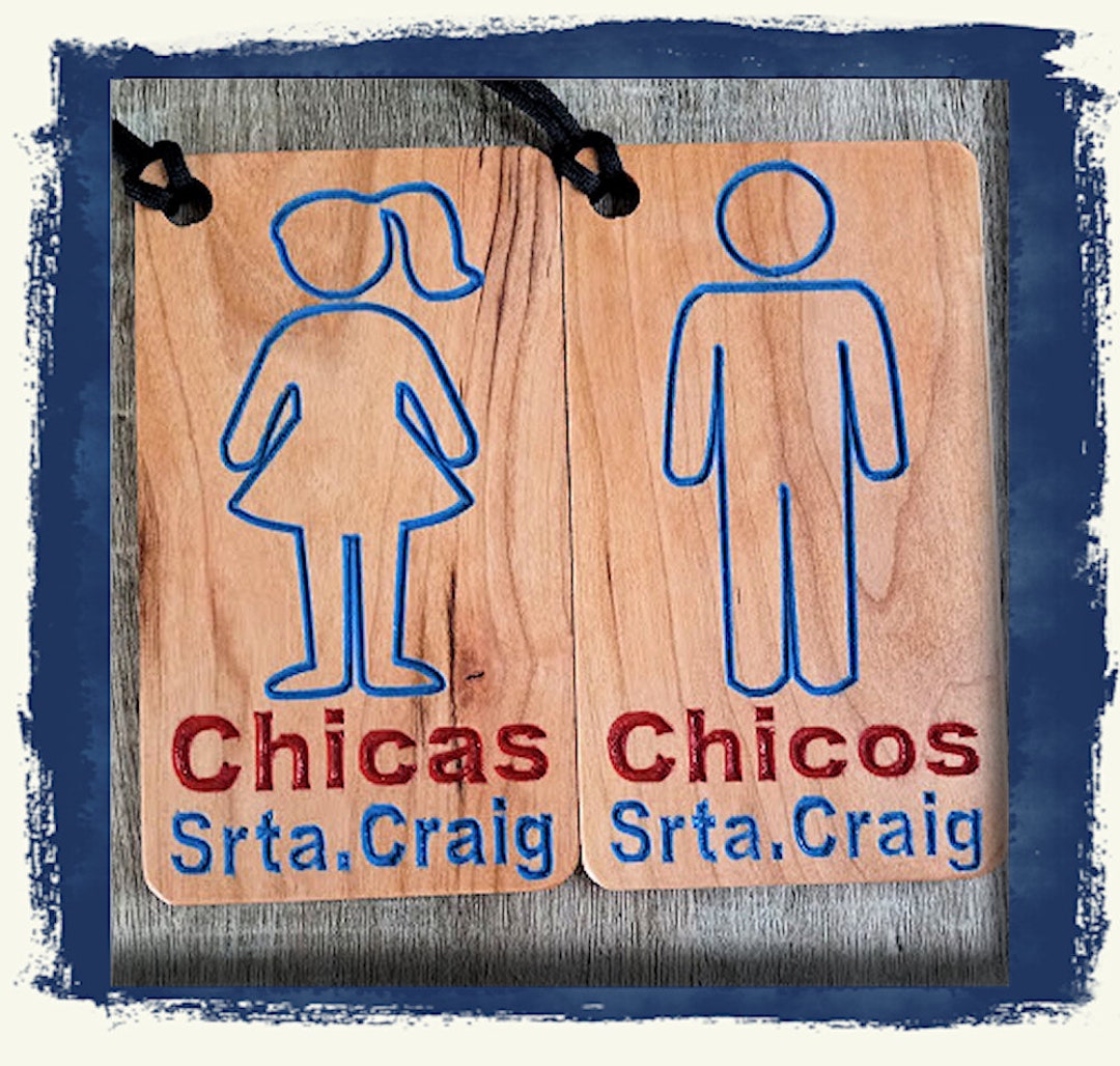 Handmade Spanish Bathroom Passes: Cherry Wood Restroom Signs - Etsy