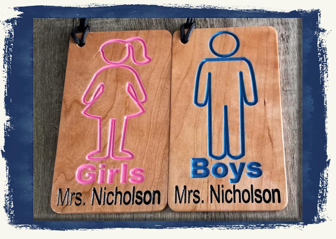 2 BATHROOM PASSES | Boys and Girls| Cherry Wood Restroom That Are Hand ...