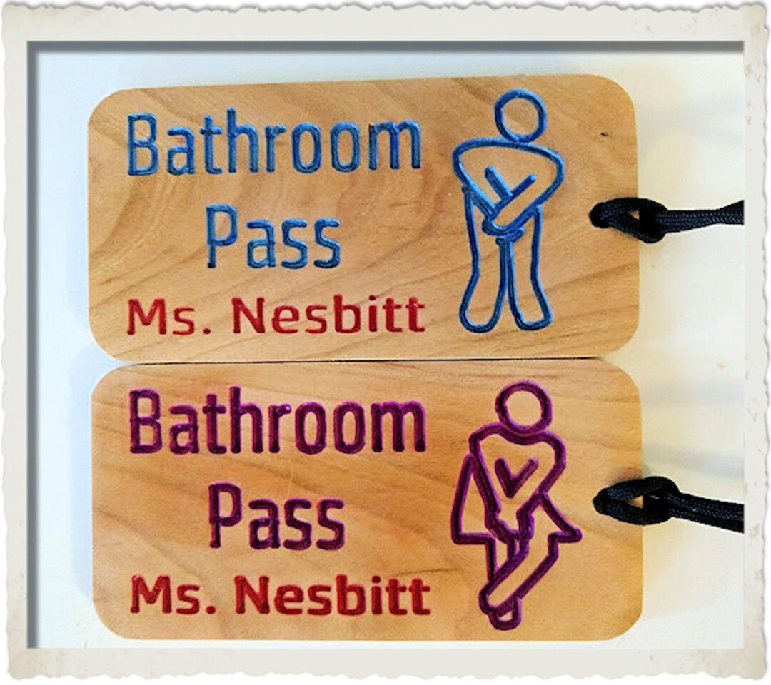 Personalized Cherry Wood Bathroom Pass Set: Hand-painted Restroom Hall ...