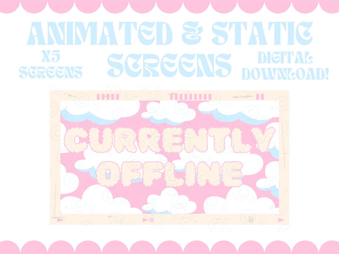 Animated and Static Stream Screens Bundle, Cloud and Stars Twitch ...