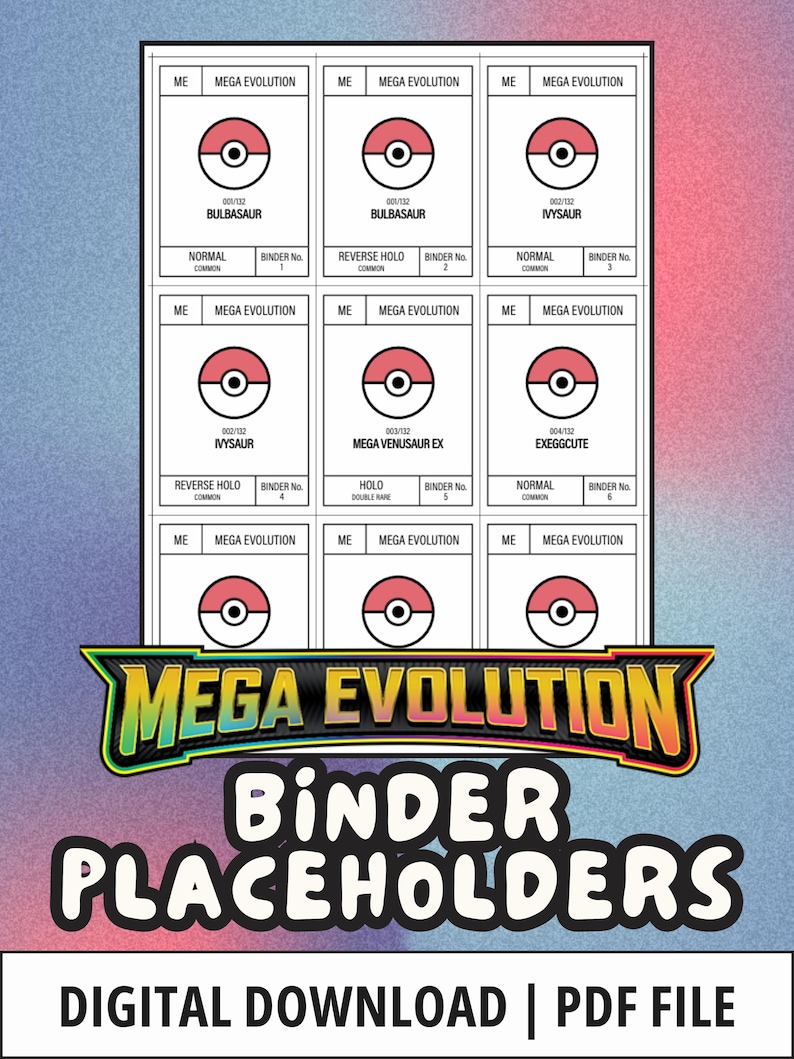 MEGA EVOLUTION Pokémon Binder Placeholder Cards | Printable Master Set ...