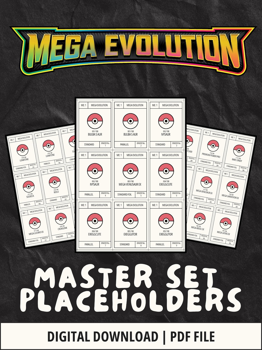 Mega Evolution Pokémon Binder Placeholder Cards Printable Master Set