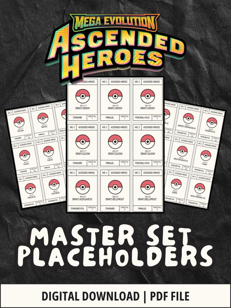 ASCENDED HEROES Pokémon Binder Placeholder Cards | Printable Master Set ...