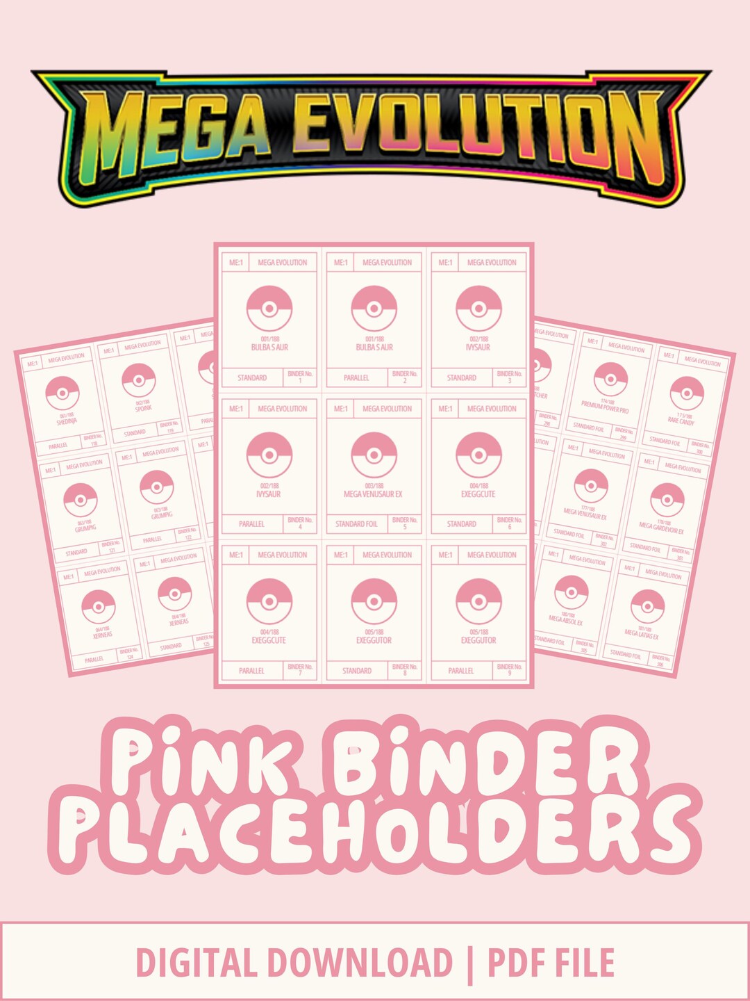MEGA EVOLUTION Pokémon Binder PINK Placeholder Cards | Printable Master ...