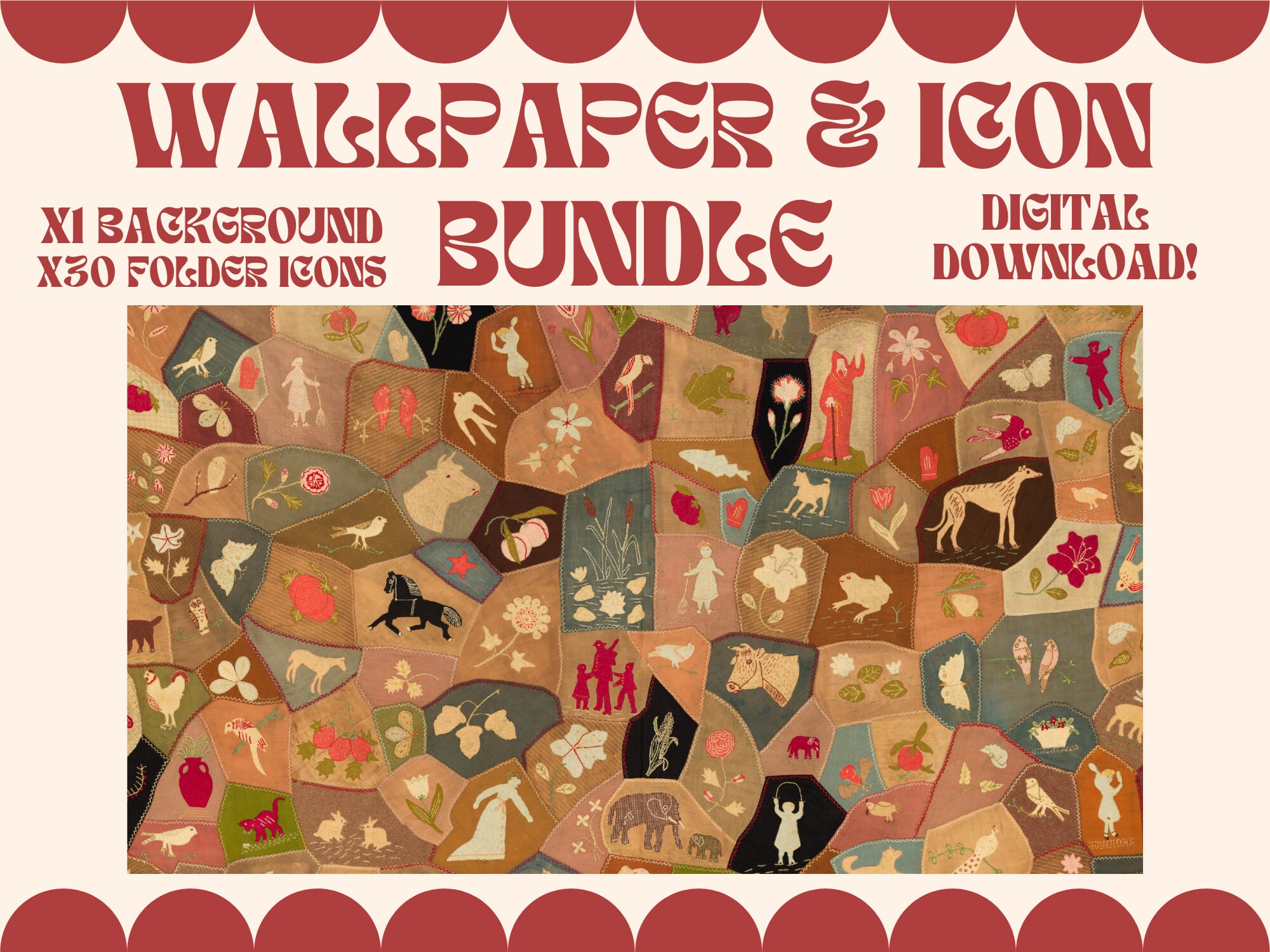 Quilting Desktop Wallpaper and Folder Icon Bundle, Button Icons ...