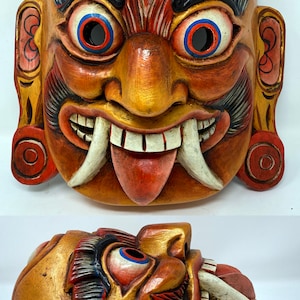 Wood Lakhey/lakhe Demon Mask: Wall-hanging Carved Nepal Nepali Nepalese ...